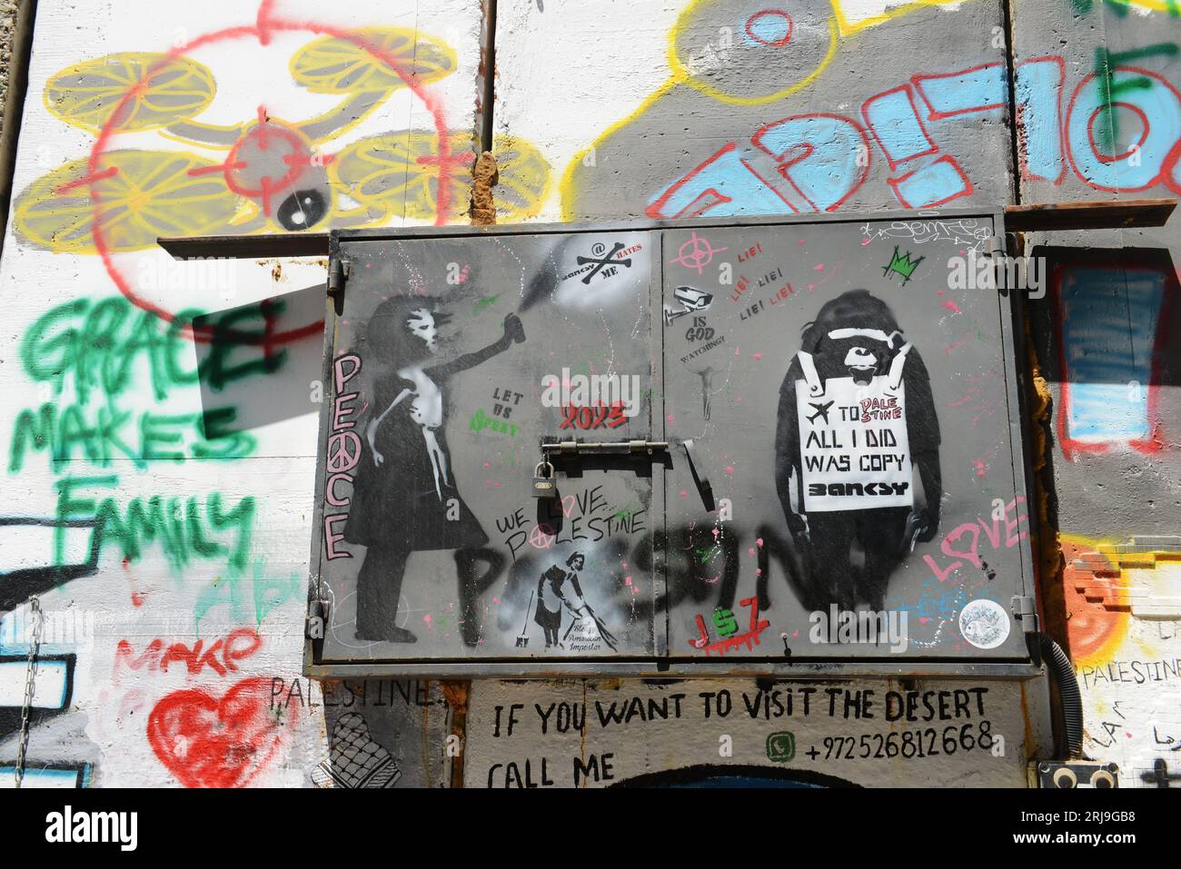 Murals on the Israeli security barrier in Bethlehem, Palestine Stock ...