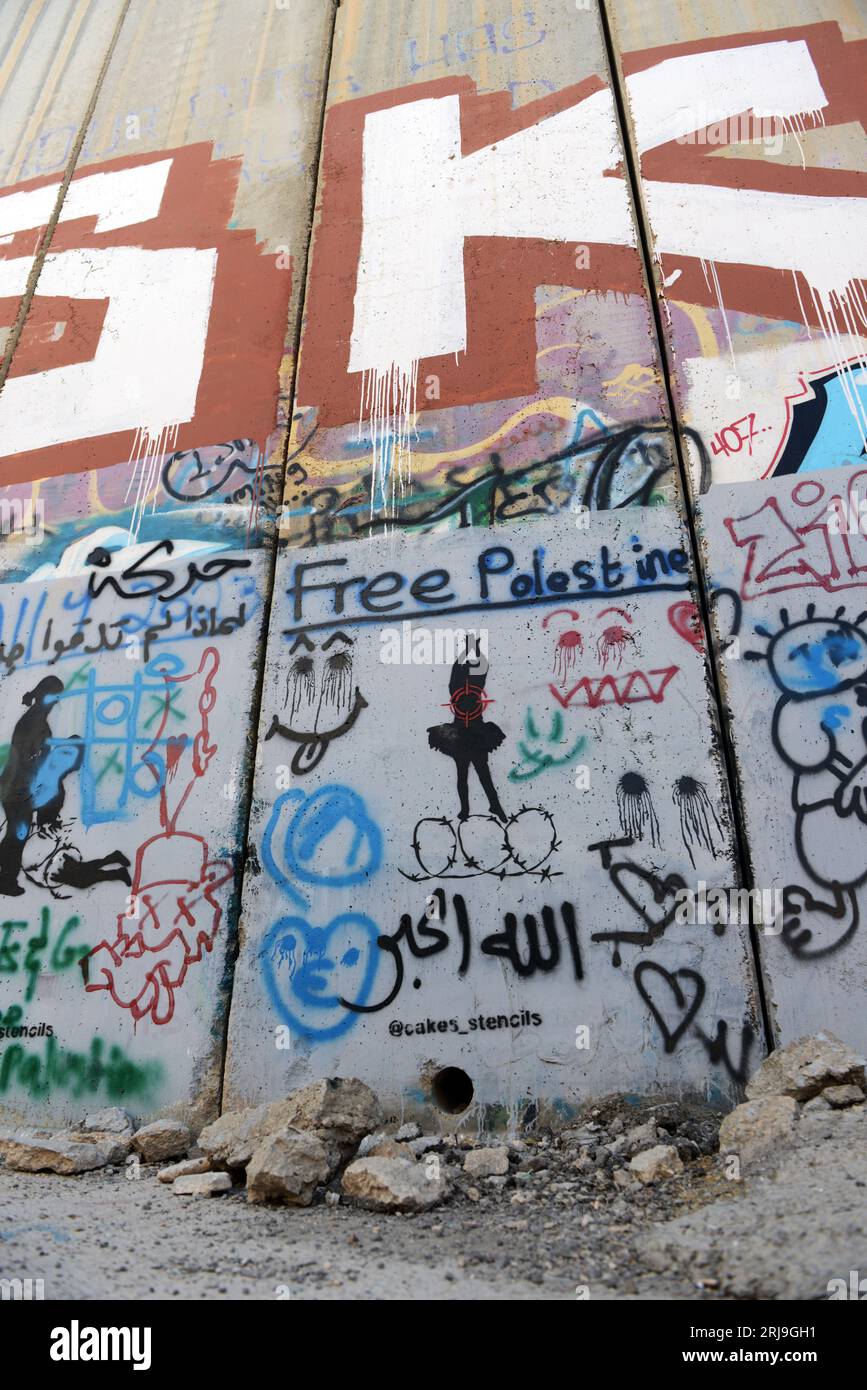 Murals on the Israeli security barrier in Bethlehem, Palestine Stock ...