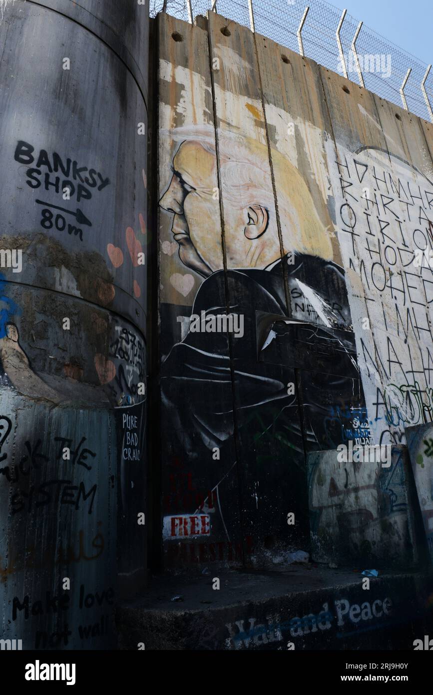 Murals on the Israeli security barrier in Bethlehem, Palestine Stock ...