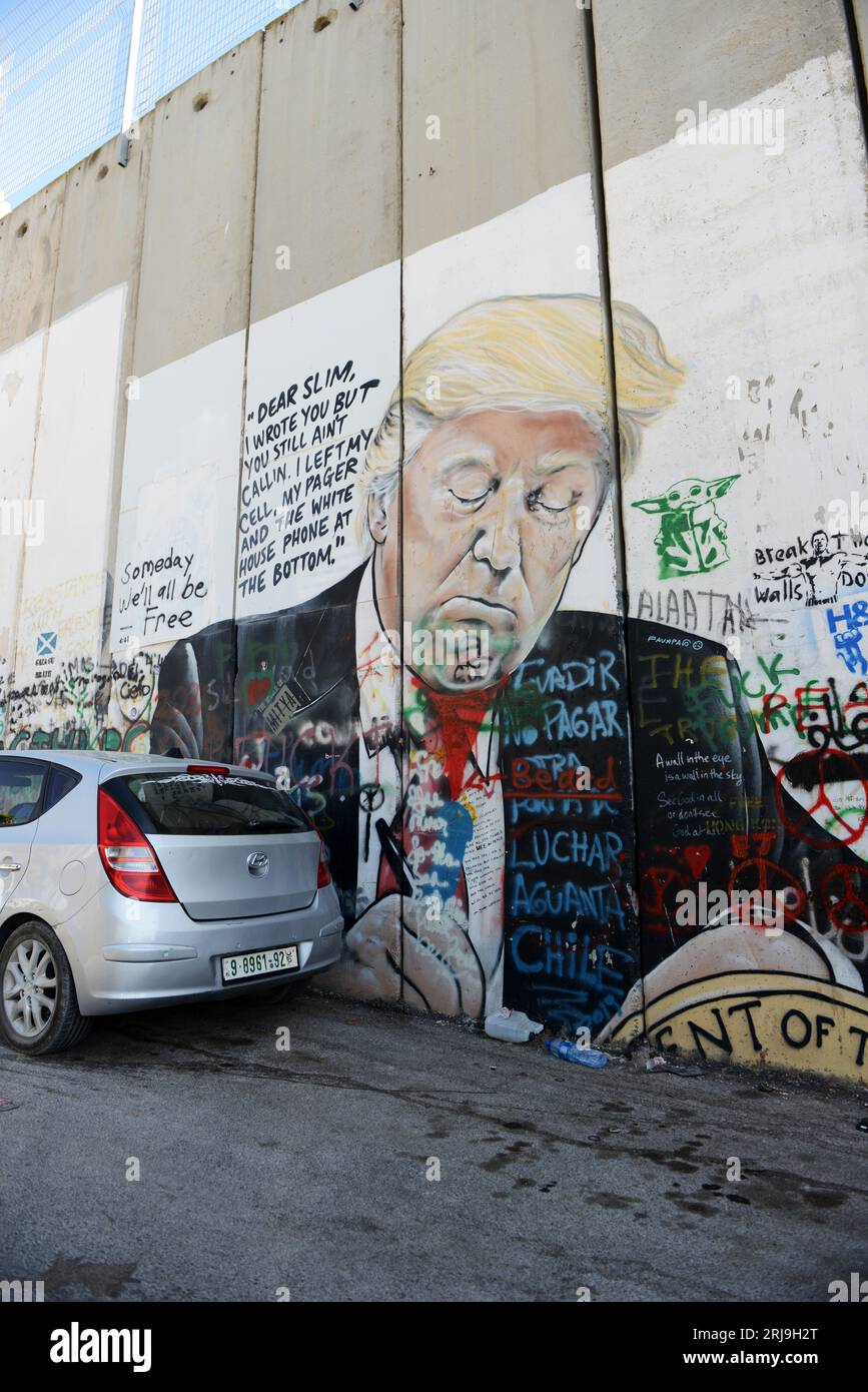 Murals on the Israeli security barrier in Bethlehem, Palestine Stock ...