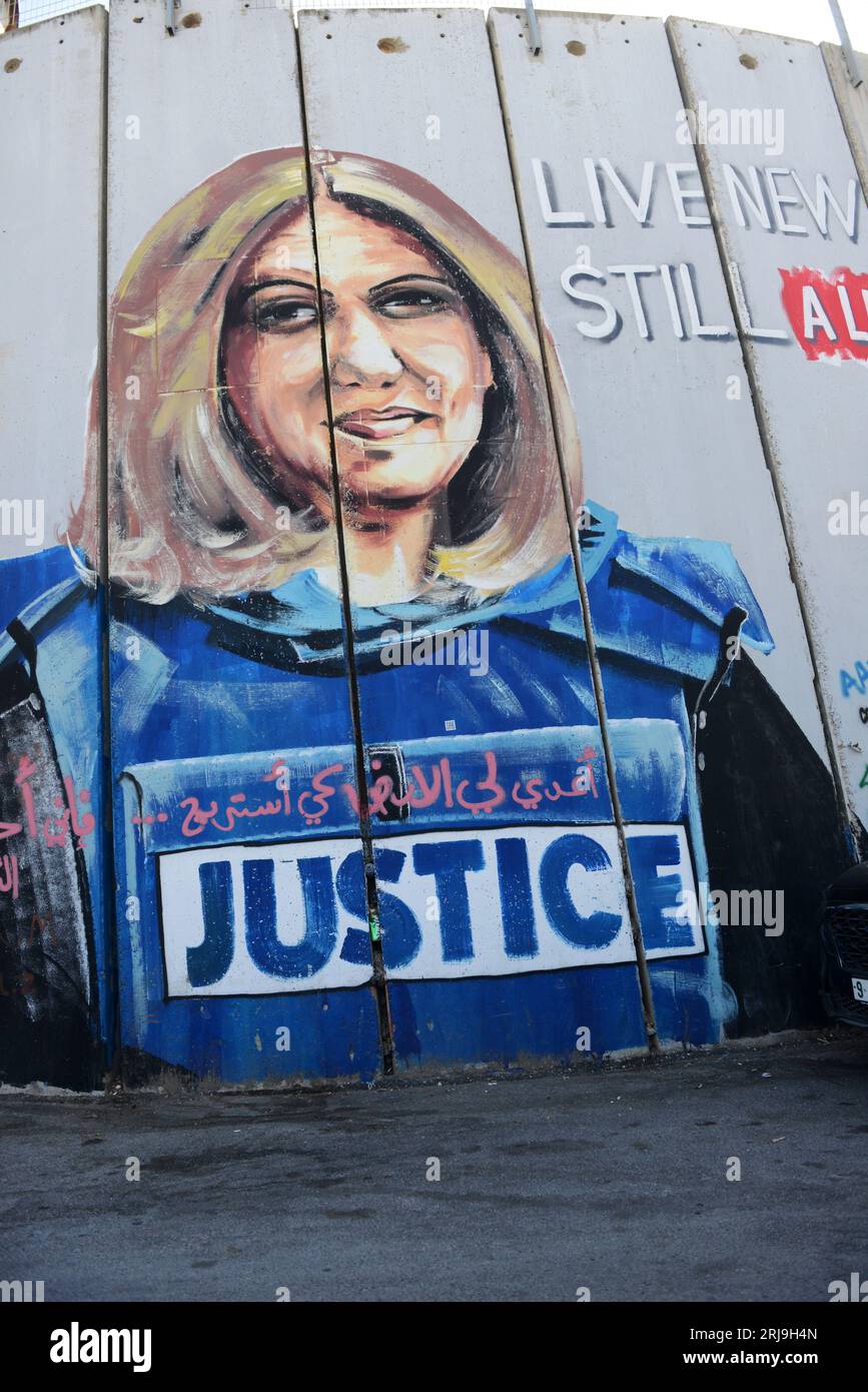 Murals on the Israeli security barrier in Bethlehem, Palestine Stock ...