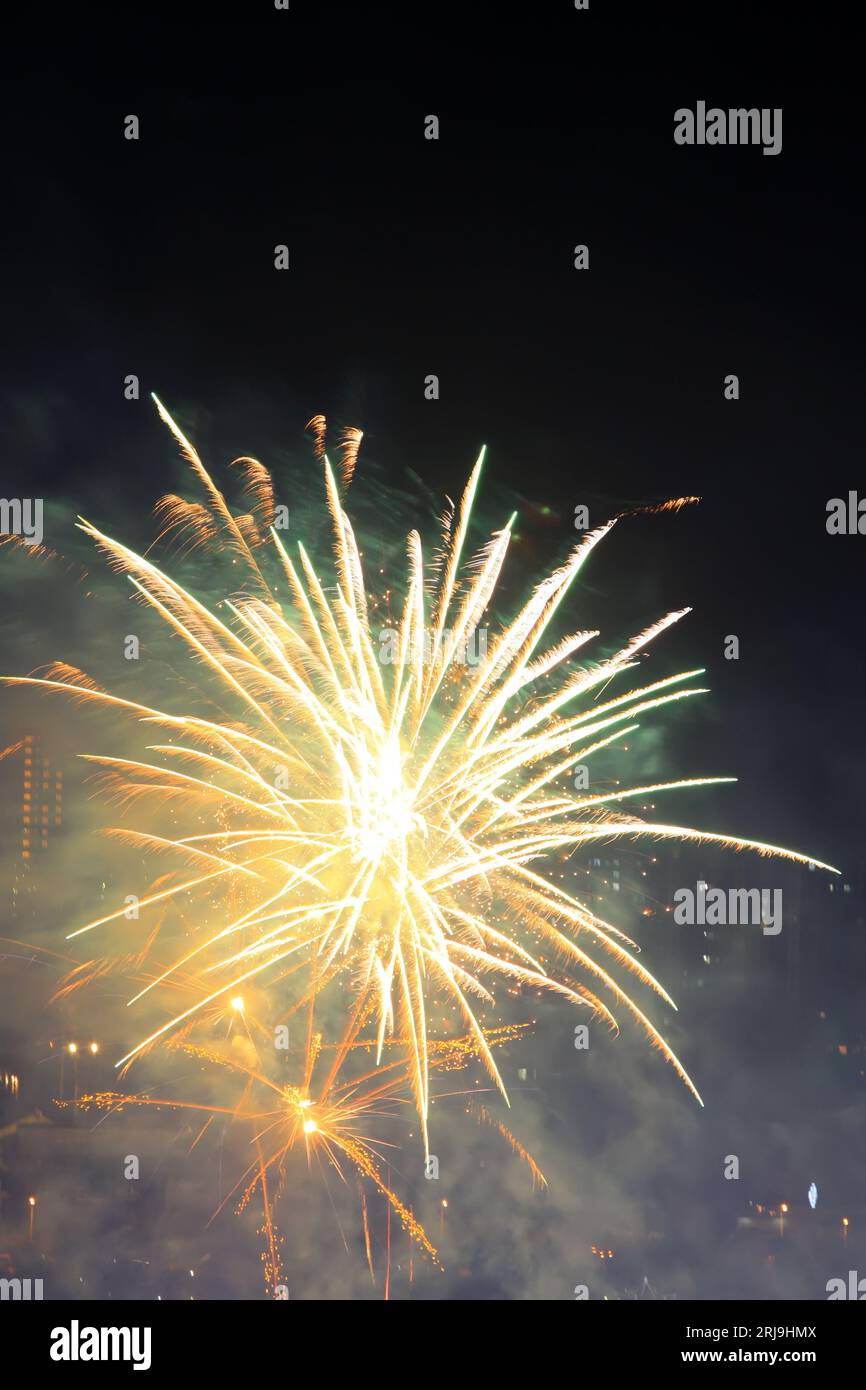 fireworks in the night sky, on the Chinese Lantern Festival Stock Photo ...