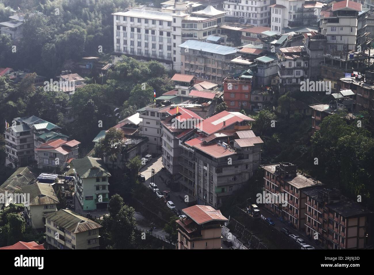 aerial view of beautiful cityscape of gangtok hill station, located on ...
