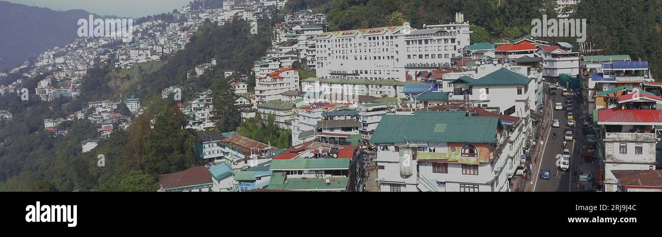 aerial view of beautiful cityscape of gangtok hill station, located on ...