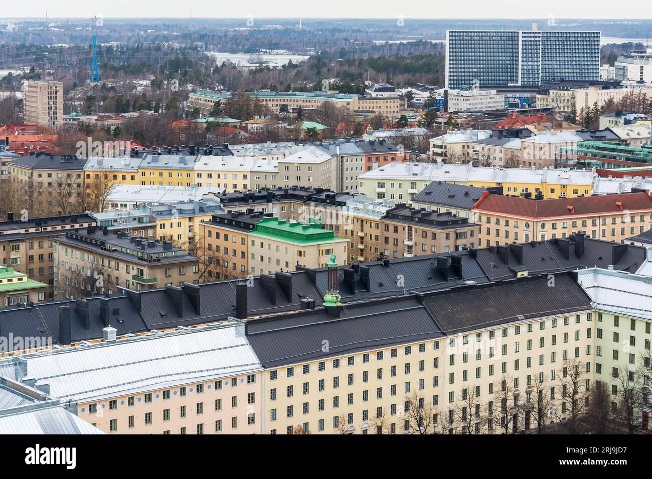 Aerial photo of Töölö seen from the Olympic stadium tower in Helsinki ...