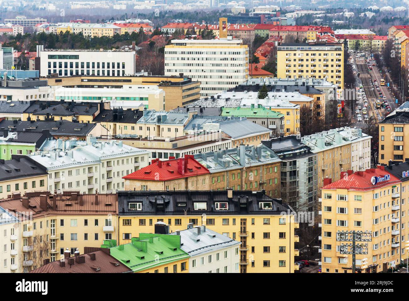 Aerial photo of Töölö seen from the Olympic stadium tower in Helsinki ...