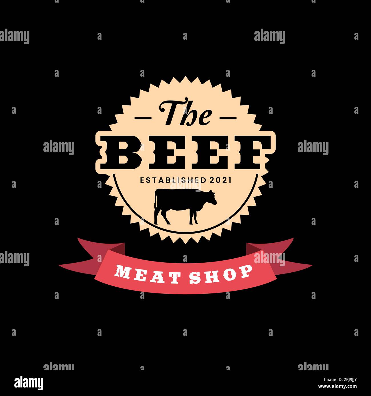 Butcher Meat Shop With Angus Cow Beef Logo Design Stock Vector Image ...