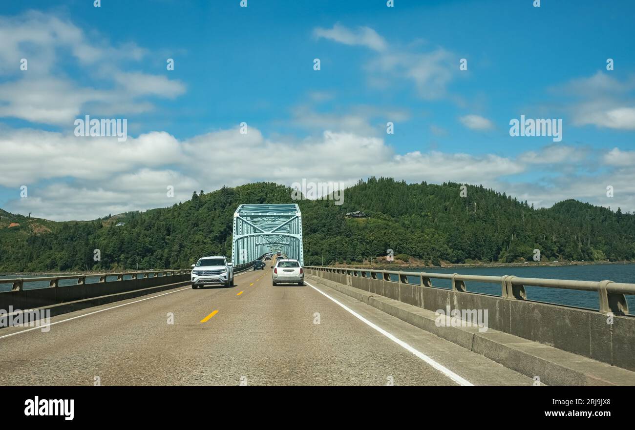 Bridge in Astoria Oregon crosses over the Columbia River into ...