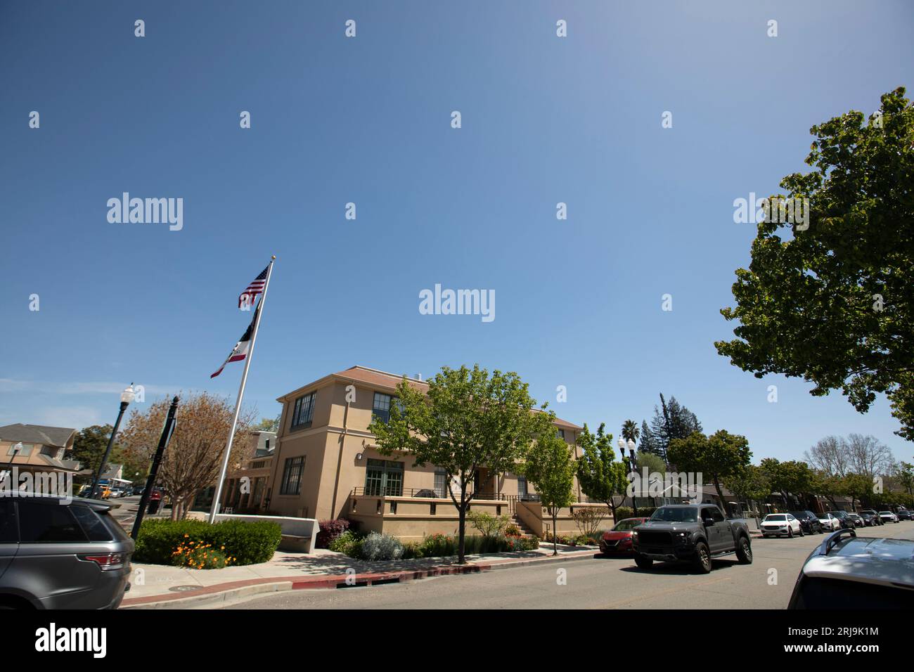 Afternoon sun shines of the historic urban core of downtown Danville ...