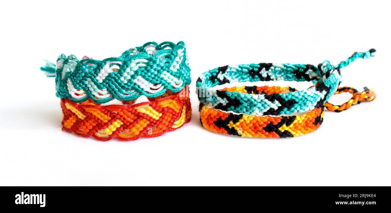 DIY woven friendship bracelets with unusual braiding. Summer accessory ...