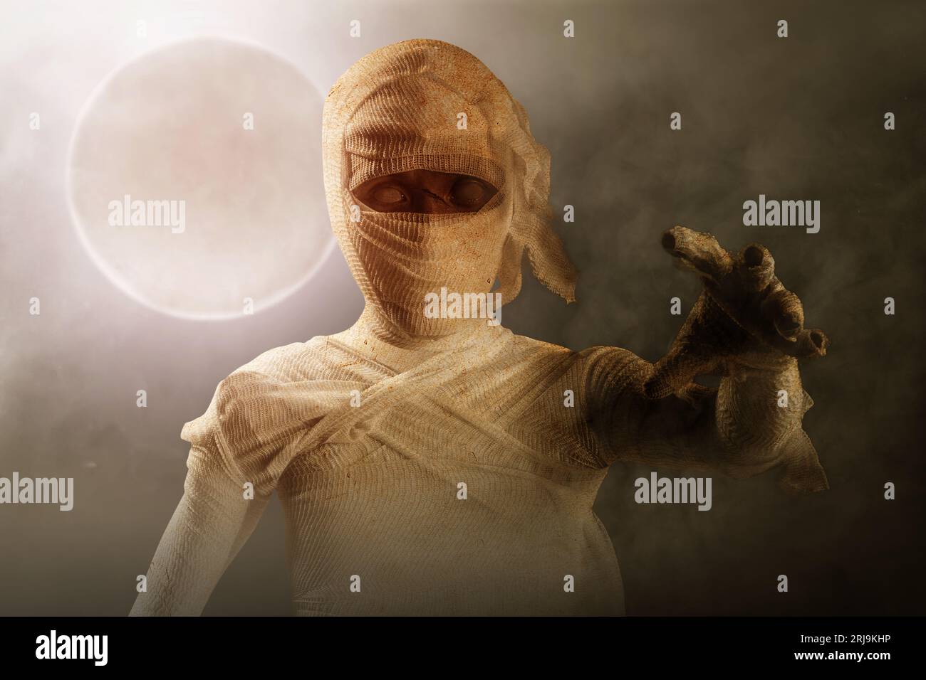Mummy standing with a night scene background. Scary Halloween concept ...