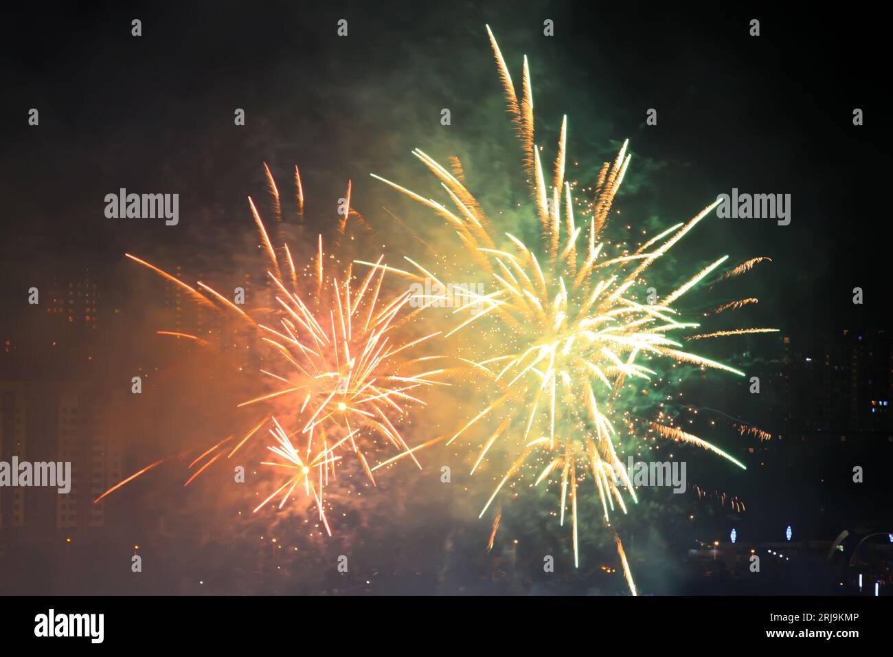 fireworks in the night sky, on the Chinese Lantern Festival Stock Photo ...