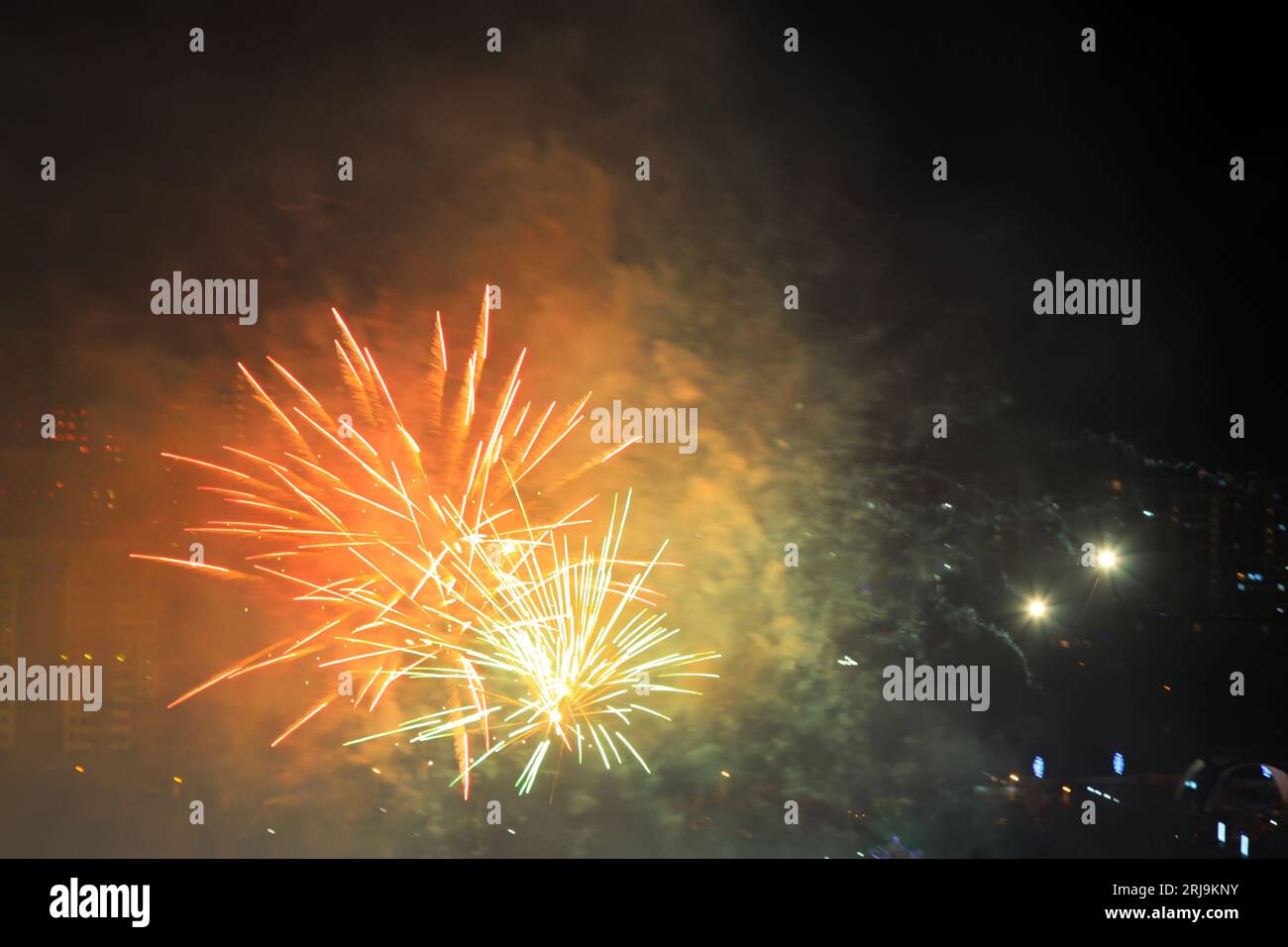 fireworks in the night sky, on the Chinese Lantern Festival Stock Photo ...