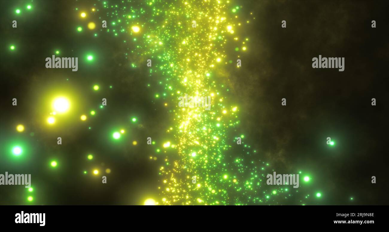 Abstract green energy particles and waves magical bright glowing ...