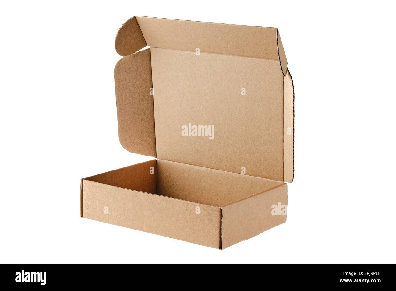 Opened flat cardboard box isolated on white background Stock Photo - Alamy