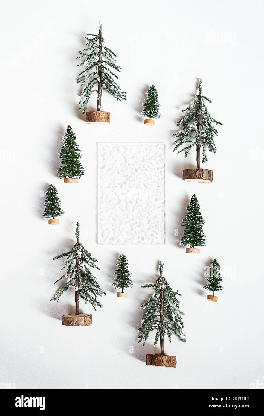 Christmas ornament. Frame from mini artificial xmas trees Stock Photo ...