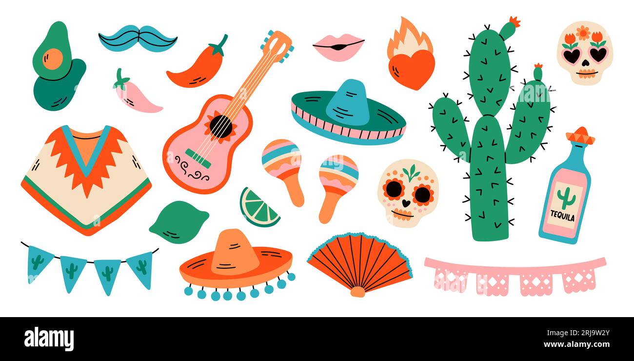 Mexican fiesta set, bright festival party decoration, Cinco de Mayo ...
