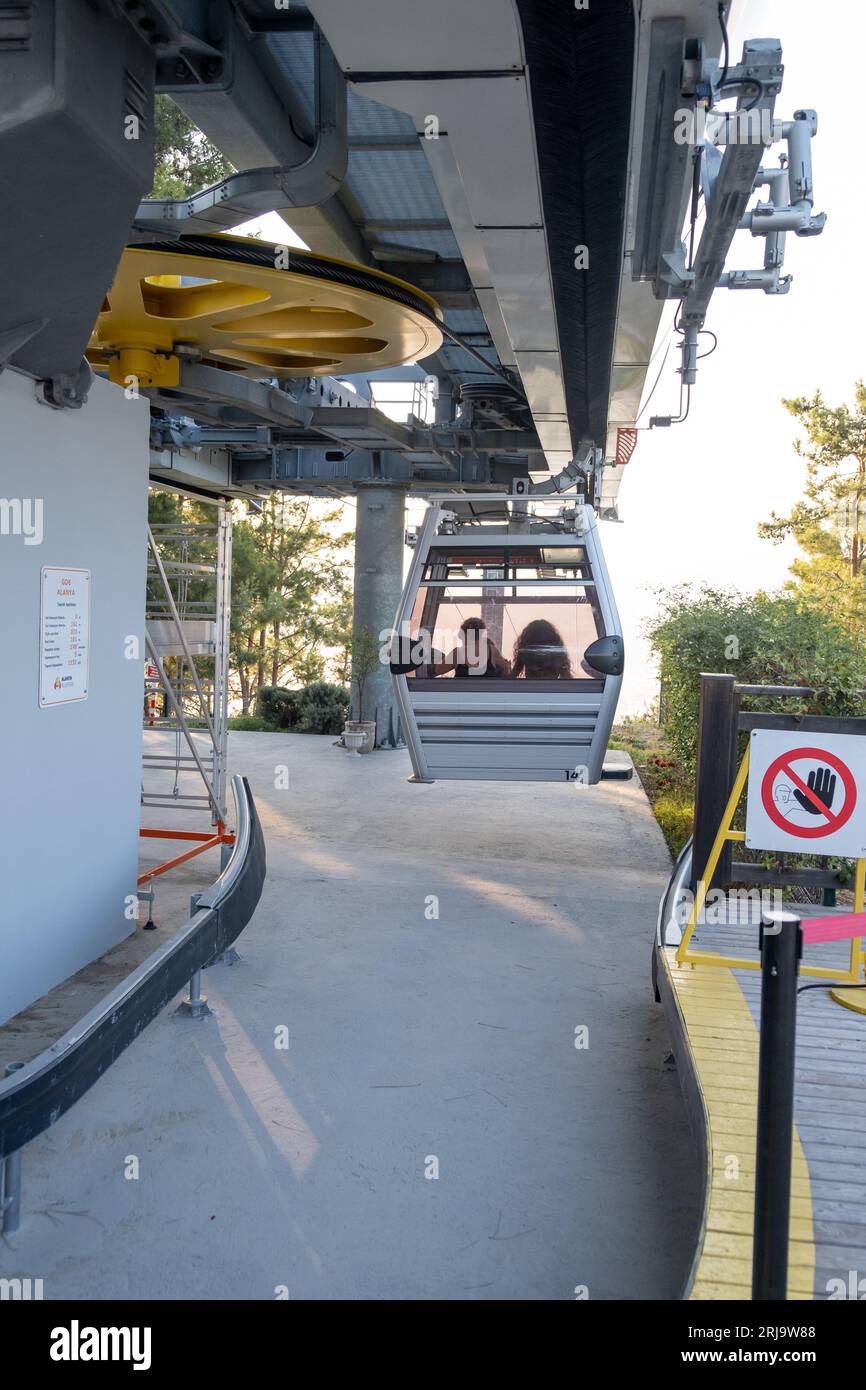 Cable car Alanya Teleferik, Turkey. Cable car cabins with Alanya Stock ...