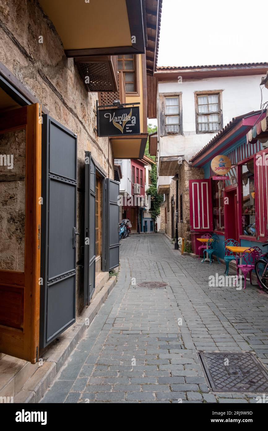 Tourists stroll through the old streets of Antalya, Turkey Stock Photo ...