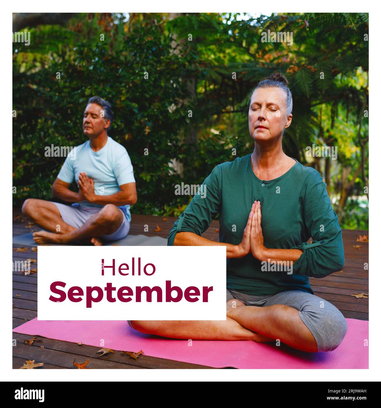 Composite of hello september text over senior caucasian couple ...
