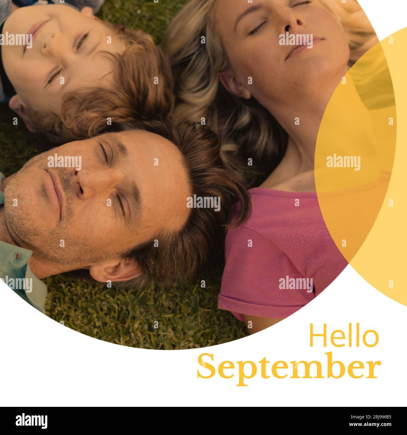 Composite of hello september text over caucasian couple and son in ...