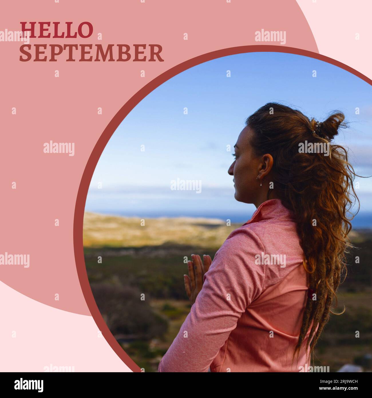 Composite of hello september text over caucasian woman in nature Stock ...