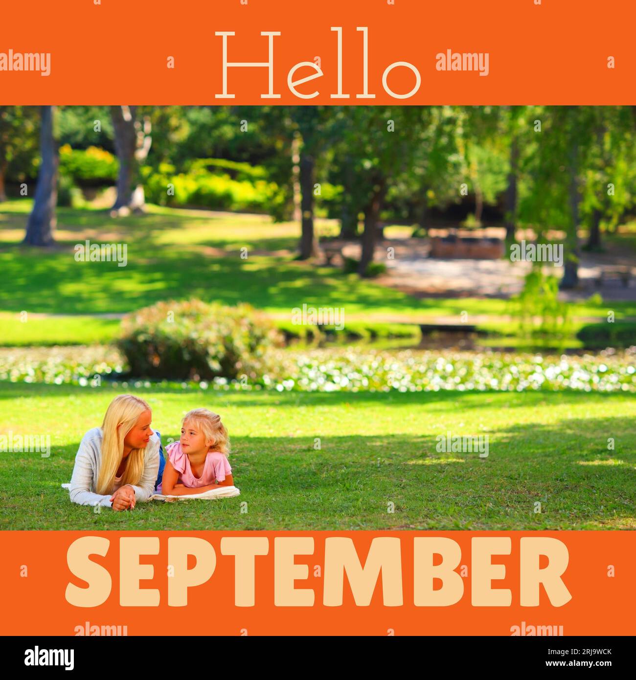 Composite of hello september text over caucasian woman with daughter in ...