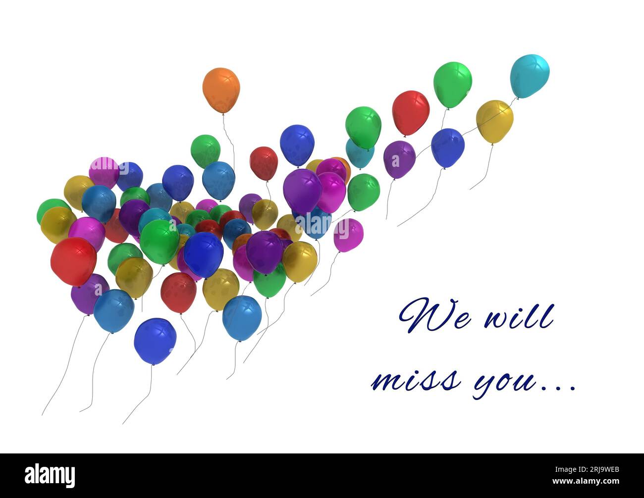 Illustration of we will miss you text with colourful balloons flying on ...