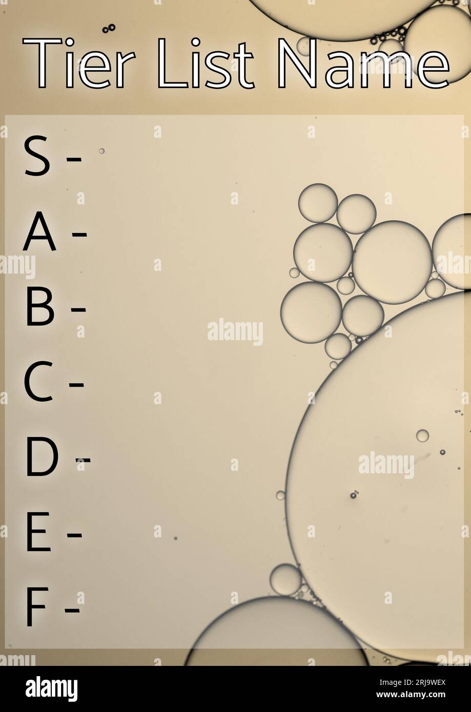 Composite of tier list text over liquid bubbles Stock Photo - Alamy