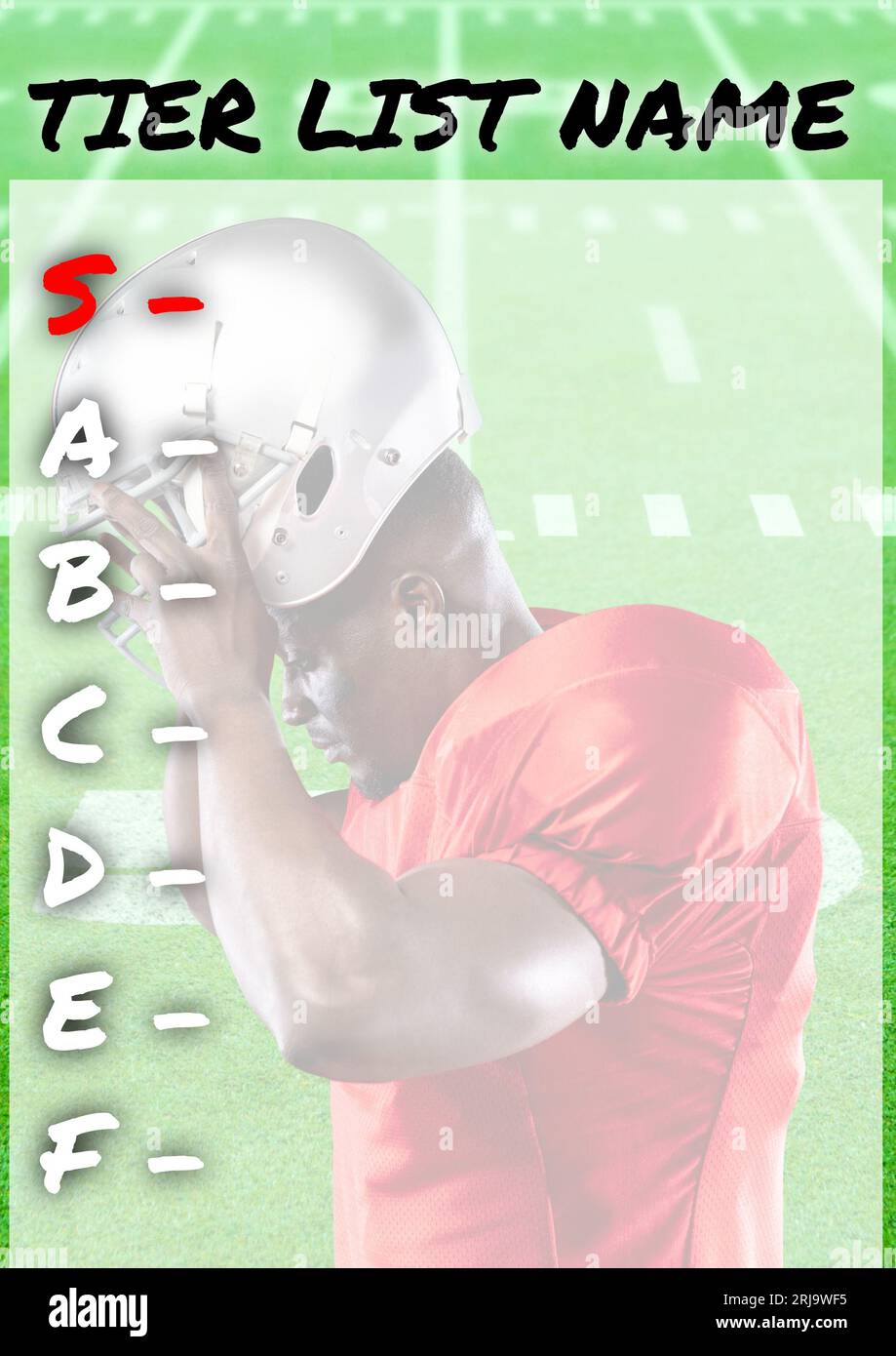 Composite of tier list text over african american american football ...