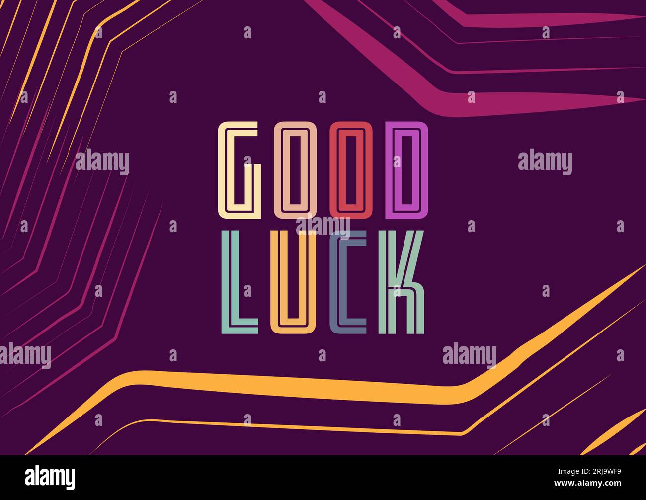Illustration of colourful good luck text with lines on purple ...