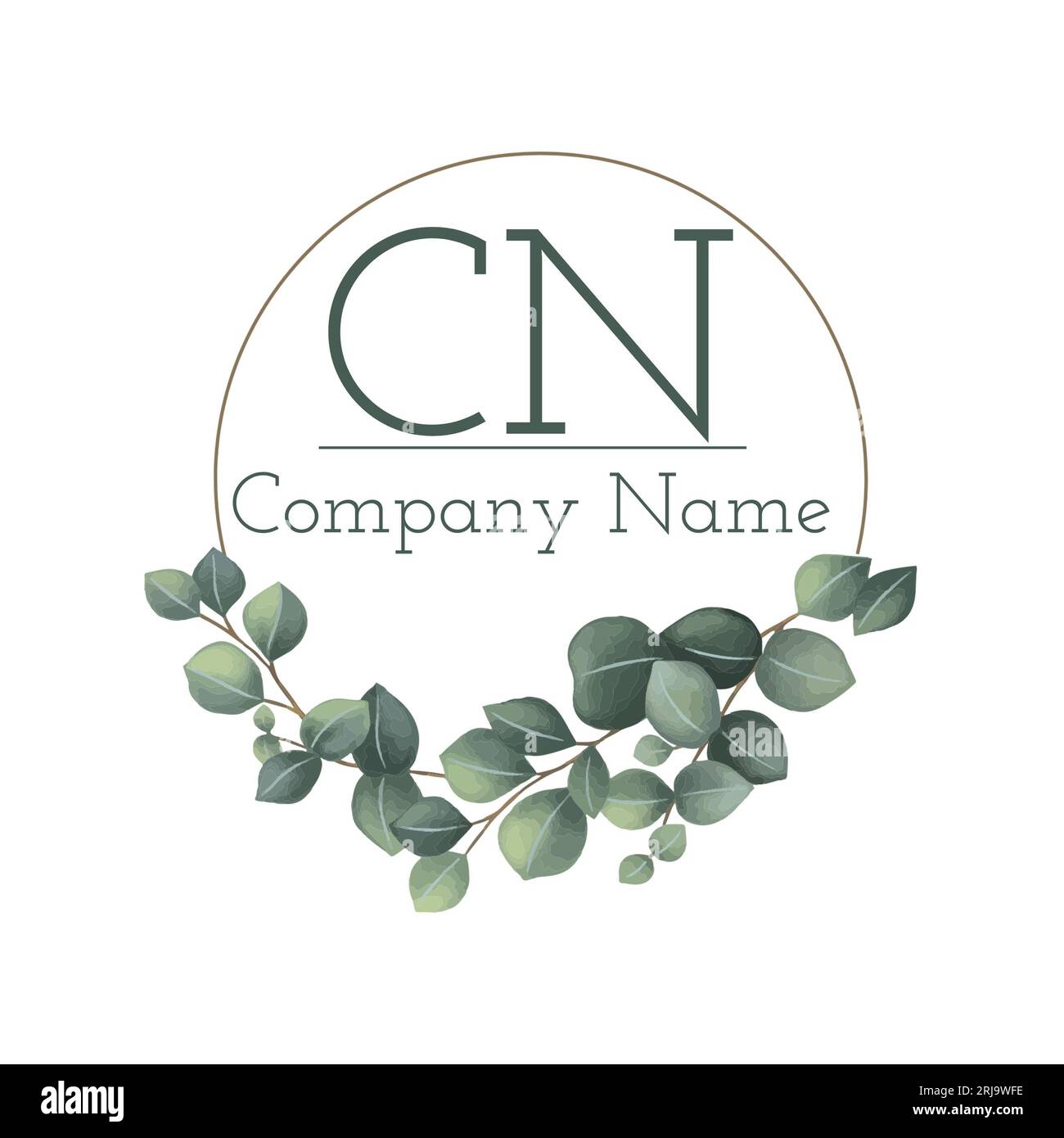 Illustration of cn, company name text with leaves and circle on white ...