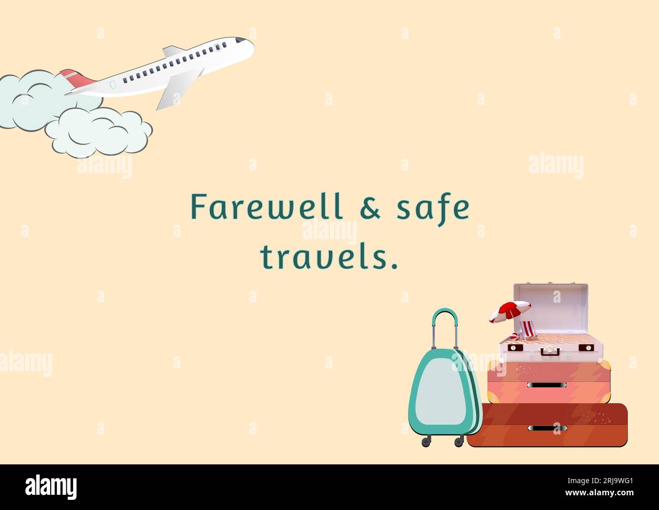 Illustration of farewell and safe travels text with airplane and ...