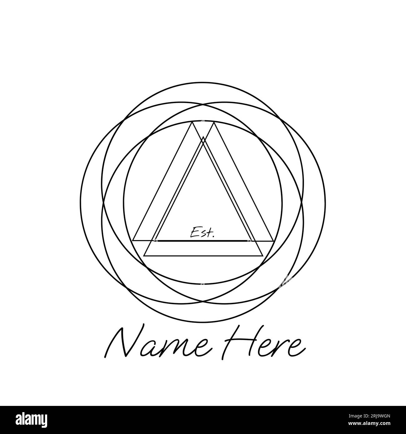 Illustration of est and name here text with geometric shapes on white ...