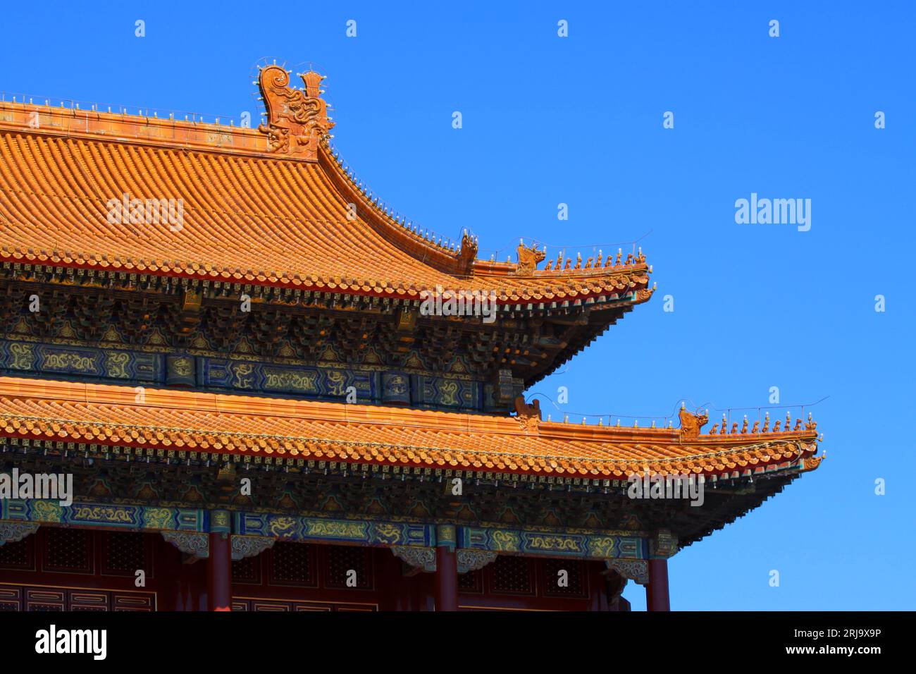 Traditional temple building eaves, in China, Qian'an City, Hebei ...