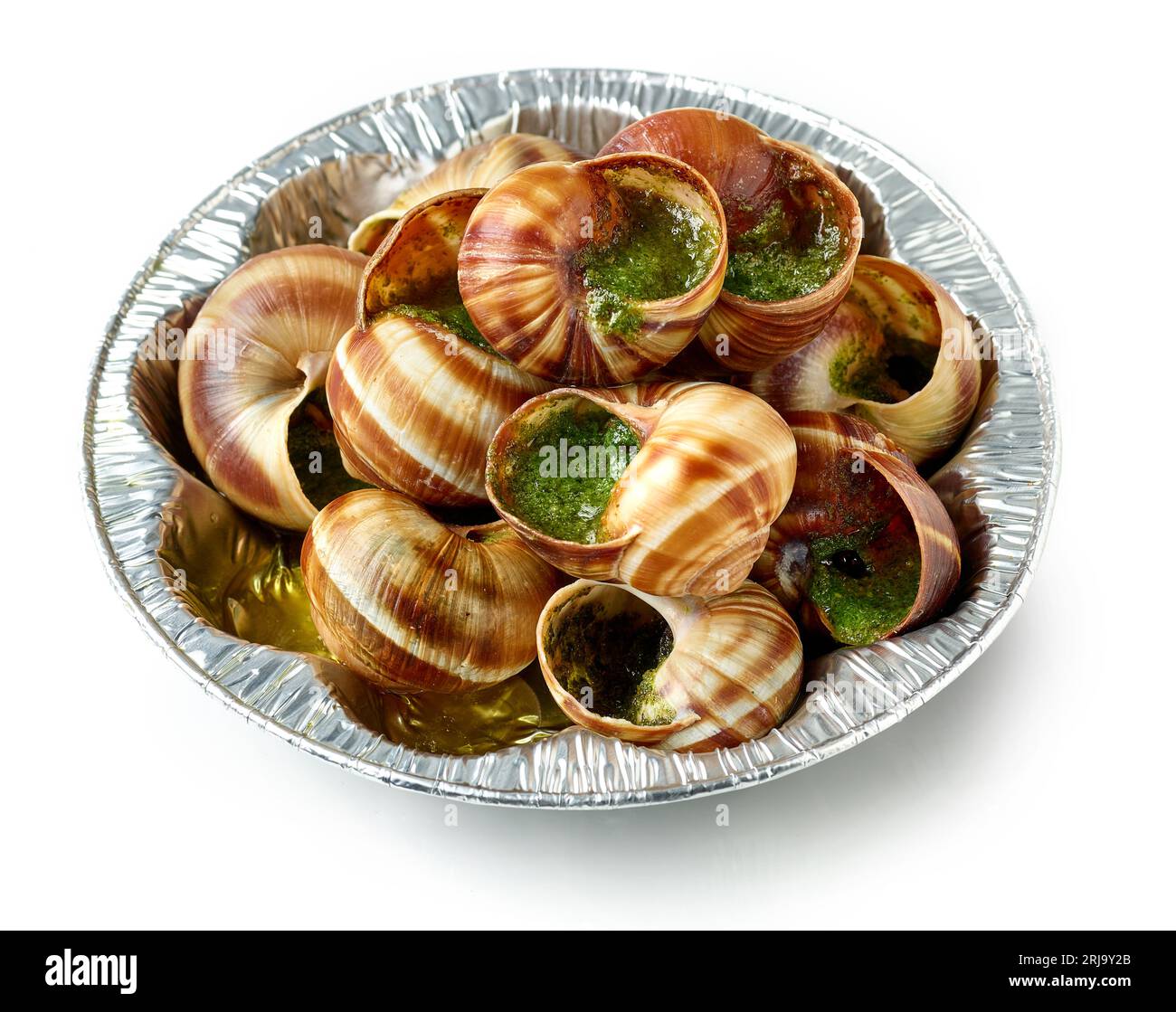 escargot snail filled with garlic and parsley butter isolated on white ...