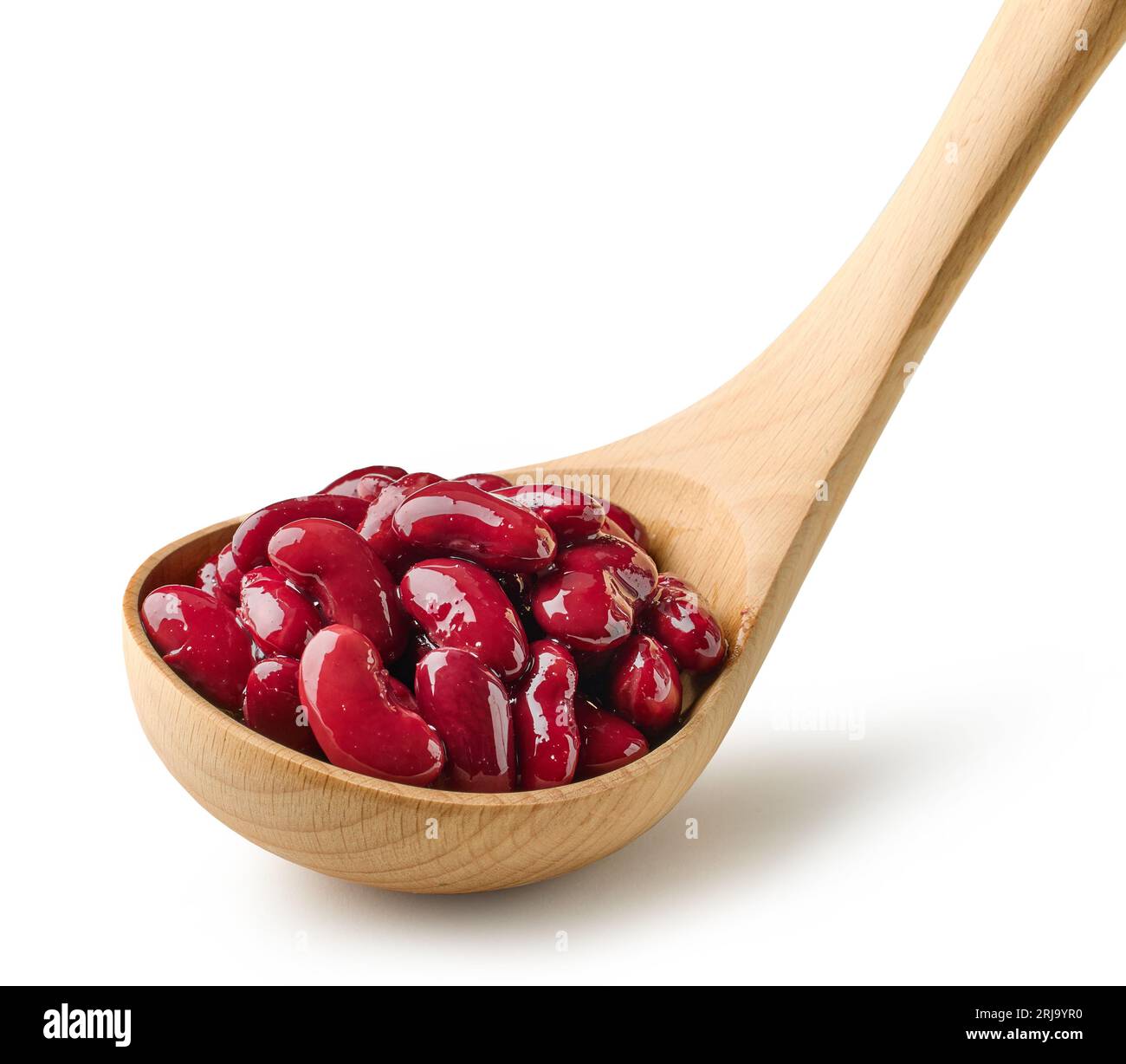 canned red beans in wooden ladle isolated on white background Stock ...
