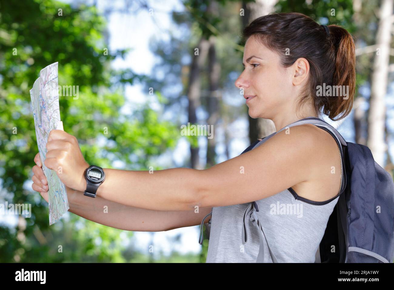 hiker with a map Stock Photo - Alamy