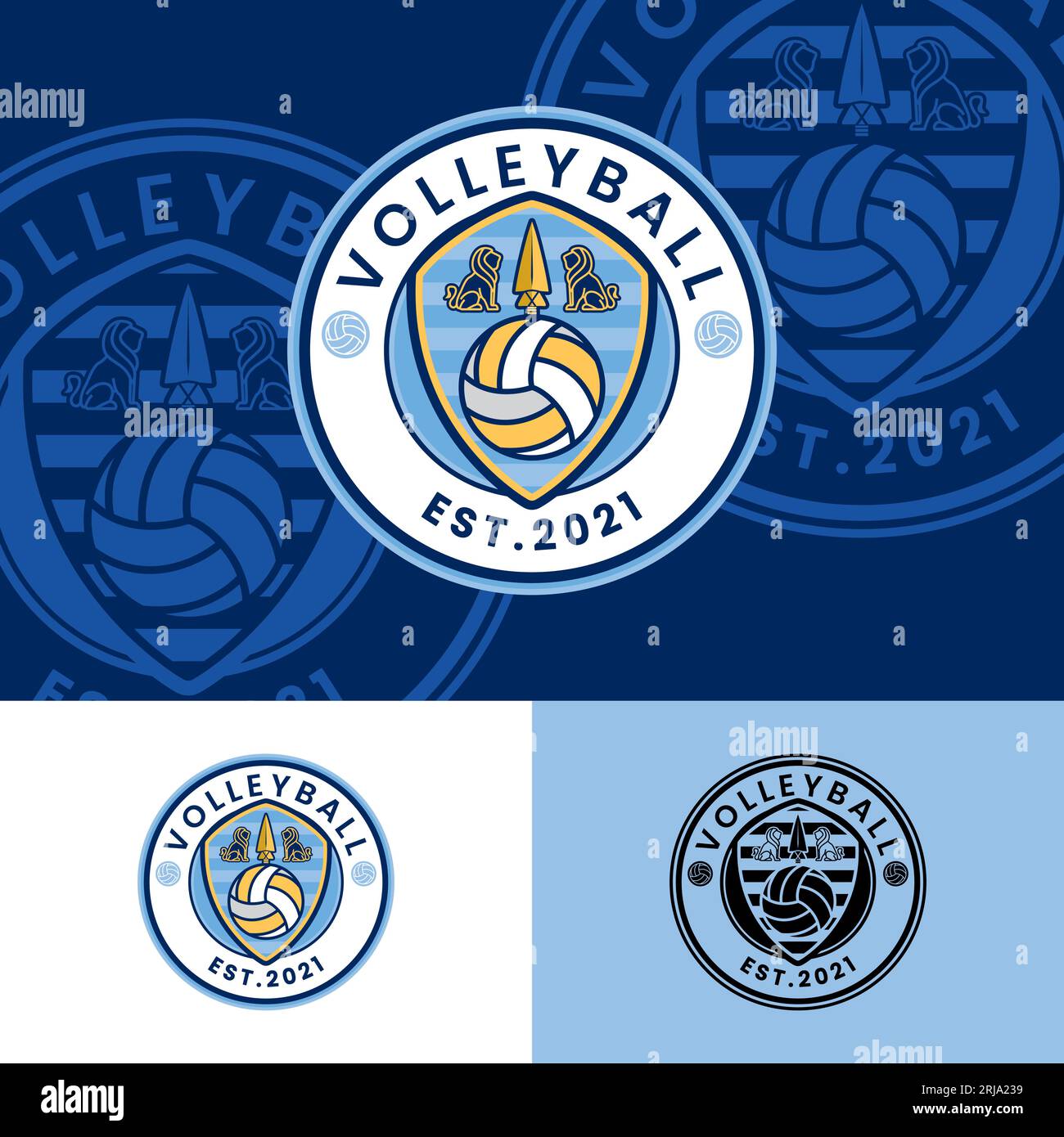 Round Volleyball Badge With Lion And Spear Logo , Volleyball Sports ...