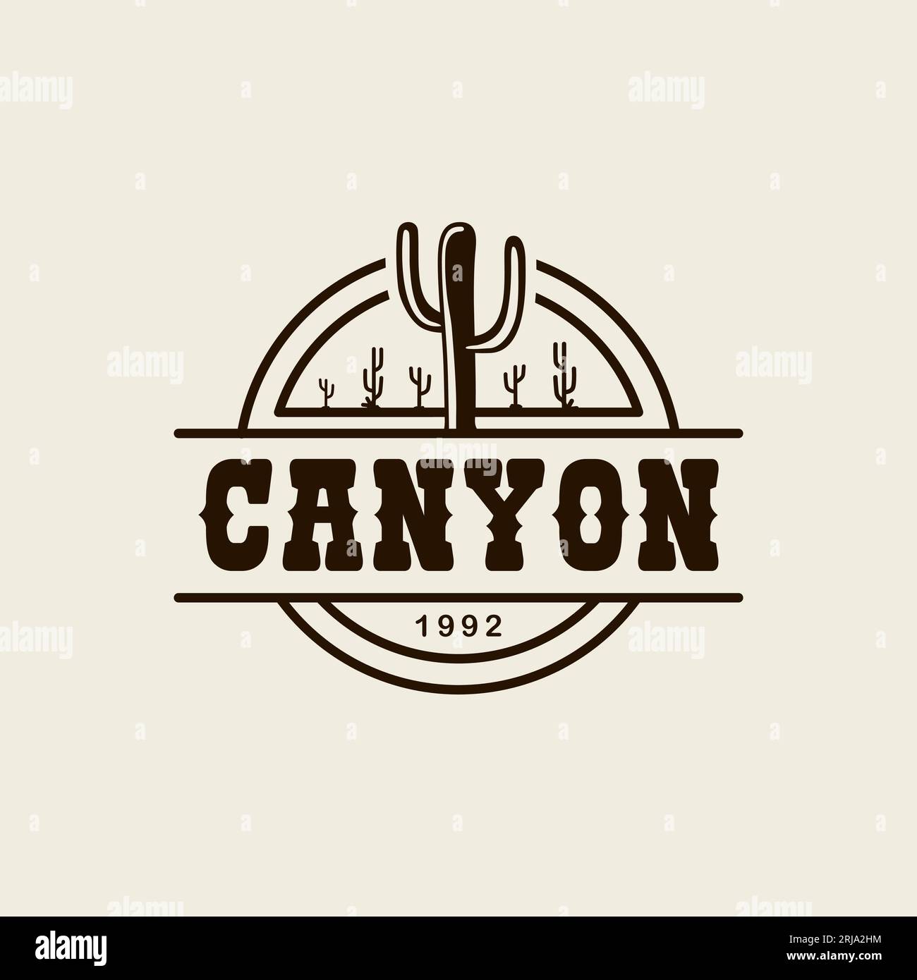 Round Farm Logo With Cactus Illustration. Western Vintage Style Vector ...