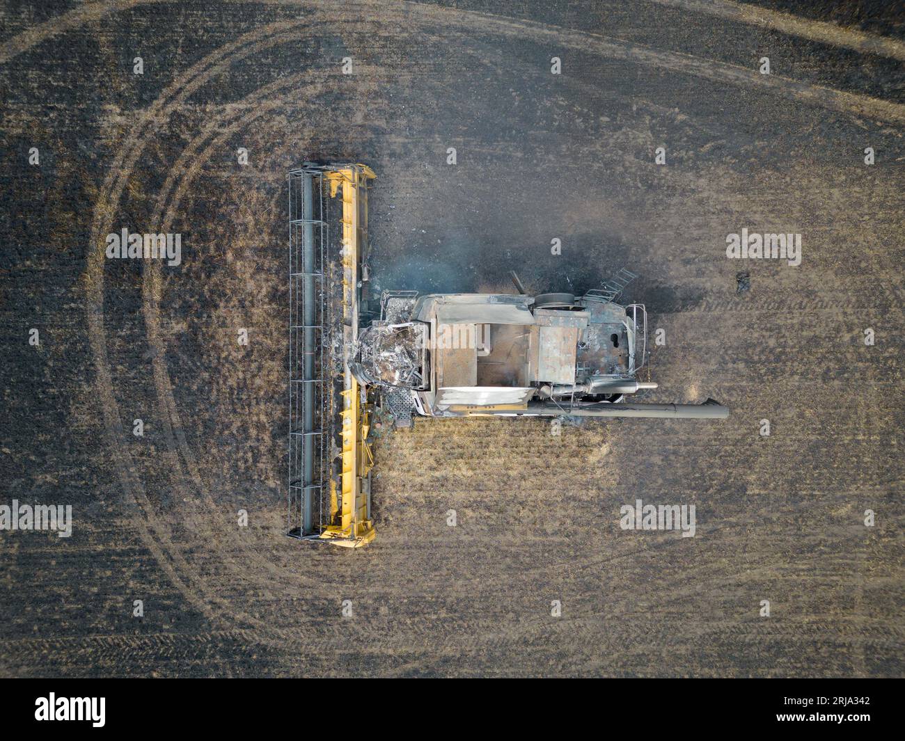 21st August 2023 Burnt-out combine harvester Stock Photo - Alamy