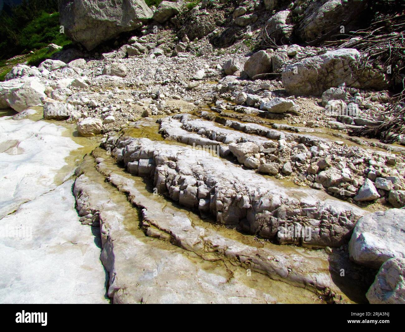 Natural limestone mountain karst stairs like rock formation carved by ...