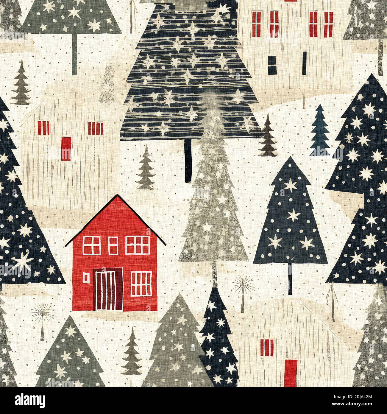 Rustic country christmas cottage with primitive hand sewing fabric ...