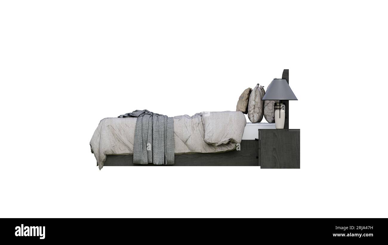 blank white bed with pillows mockup, side view, white background ...