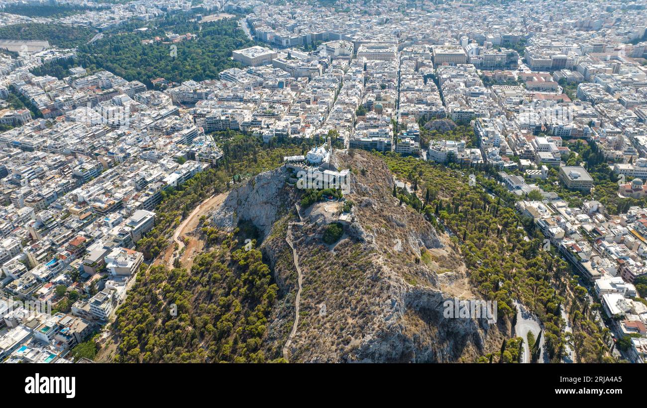 Aerial photo of Lycabettus hill and the Saint George chapel Stock Photo ...