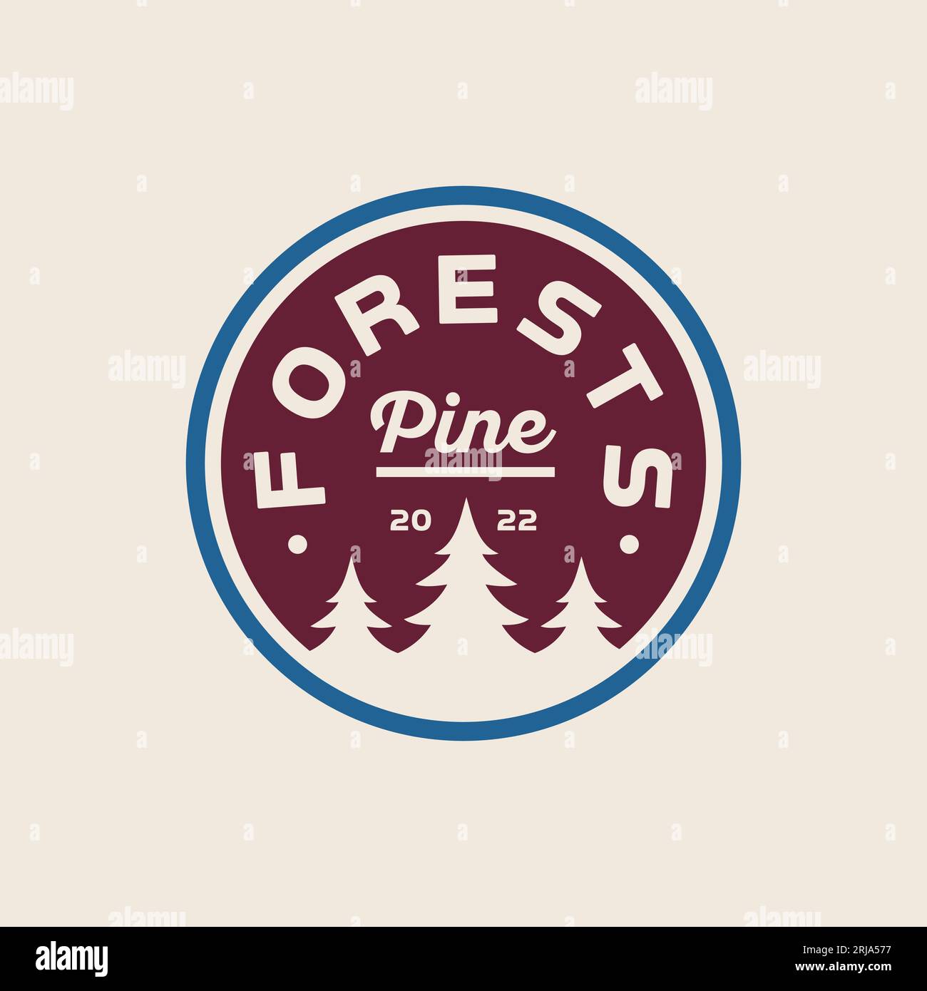 Forest Rounded Emblem With Negative Space Pine Tree Silhouette Stock ...