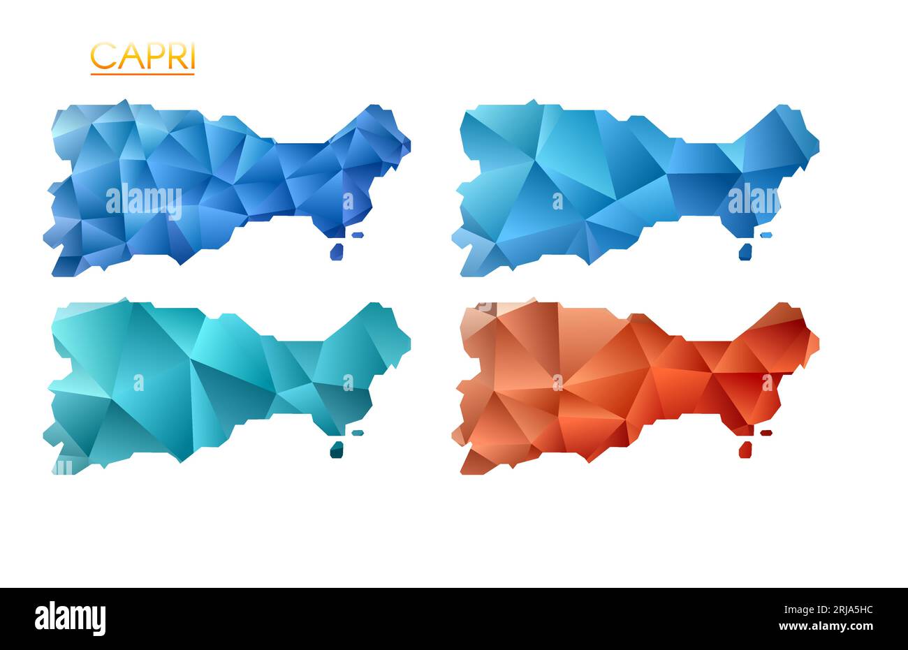Set of vector polygonal maps of Capri. Bright gradient map of island in ...