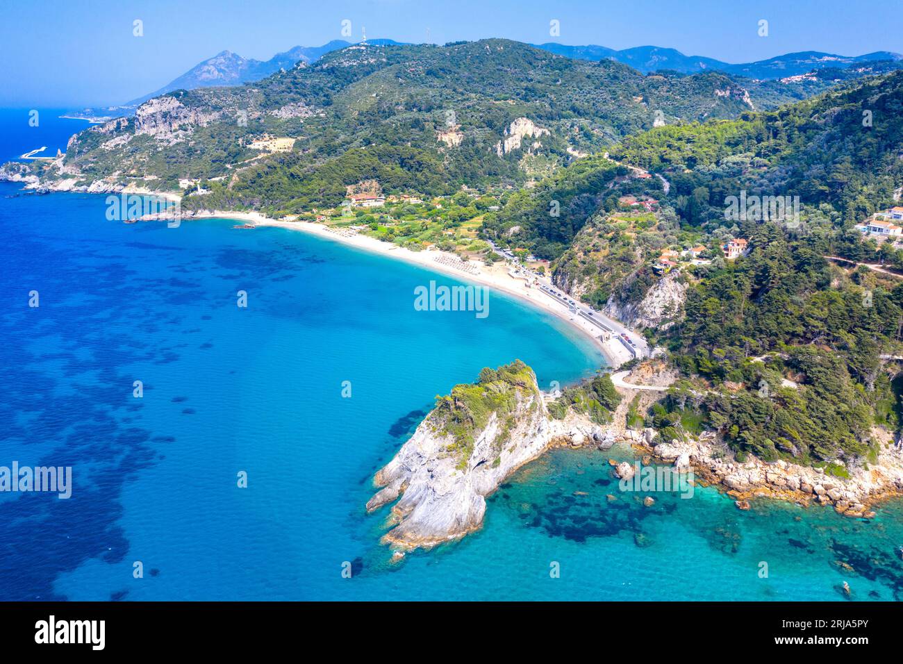 View of Potami beach with azure sea water, Samos island, Greece Stock ...