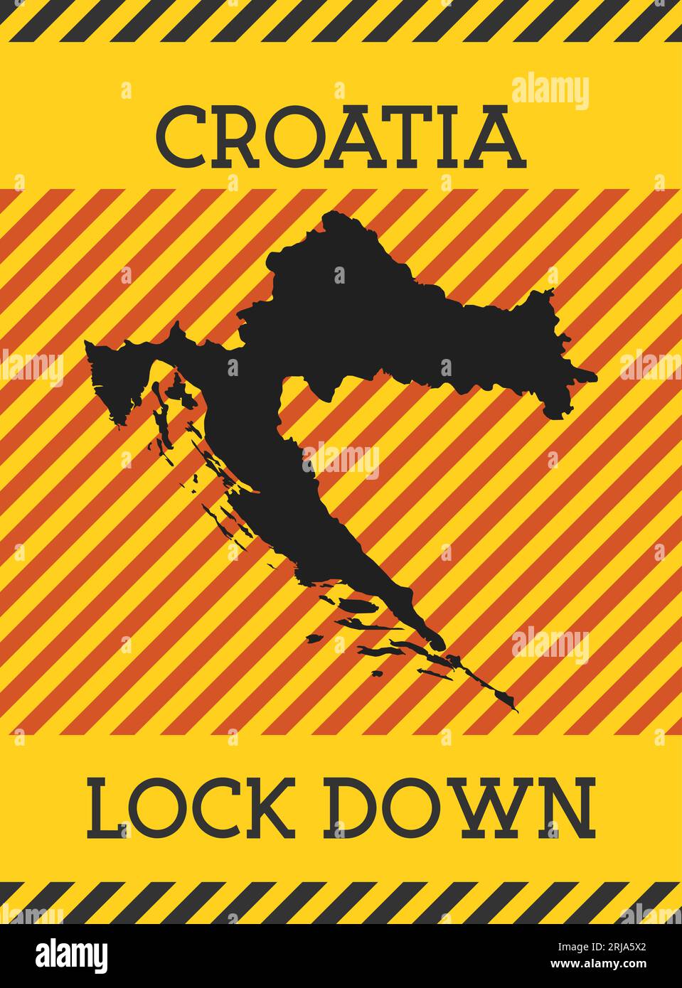 Croatia Lock Down Sign. Yellow country pandemic danger icon. Vector ...