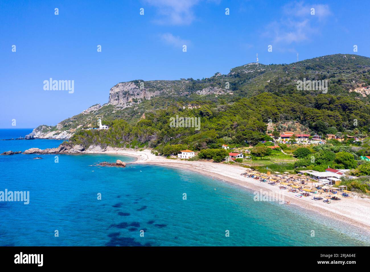 View of Potami beach with azure sea water, Samos island, Greece Stock ...